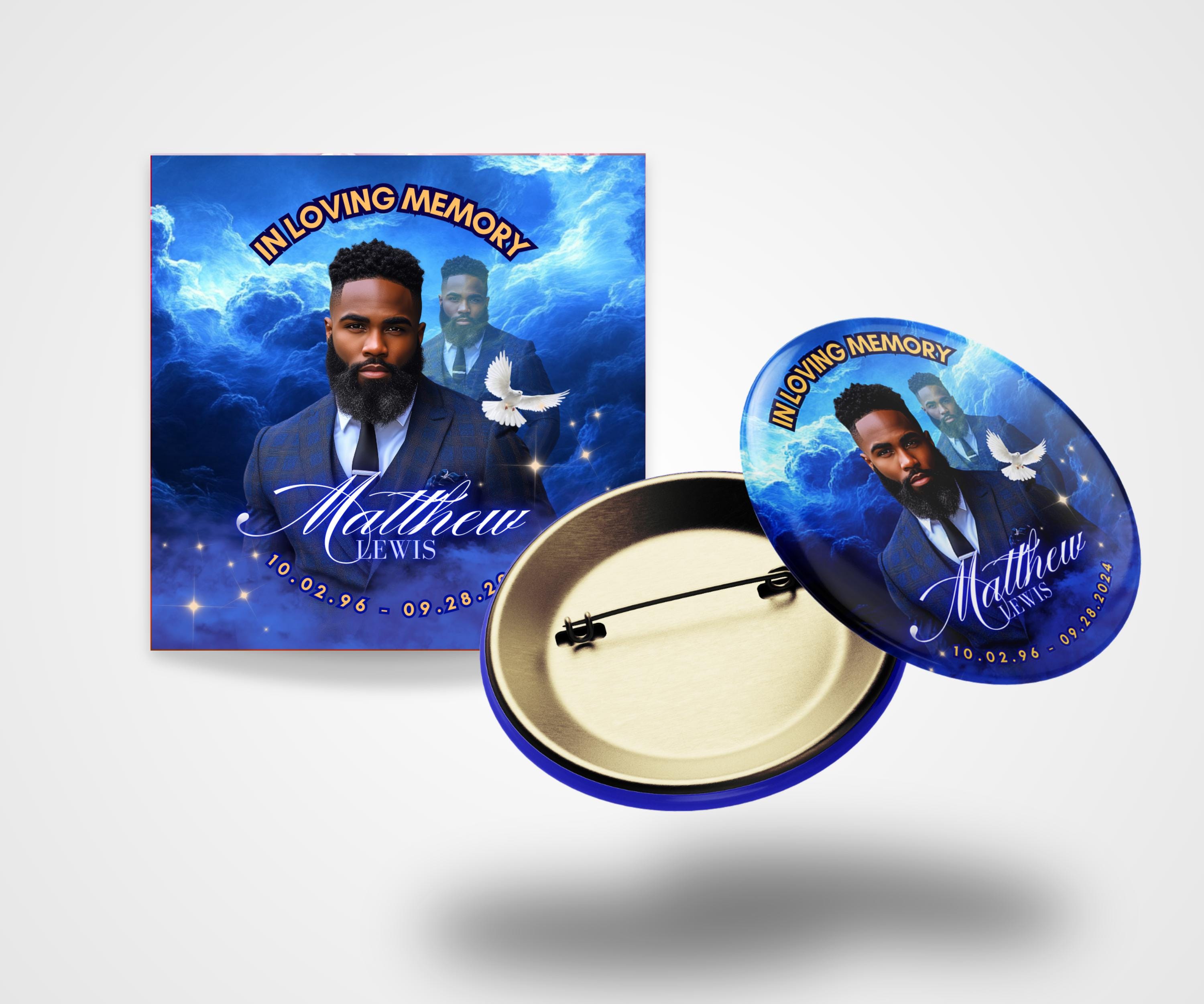 Blue Sky Memorial Pin/button Template| Funeral Pin Design| Funeral ...