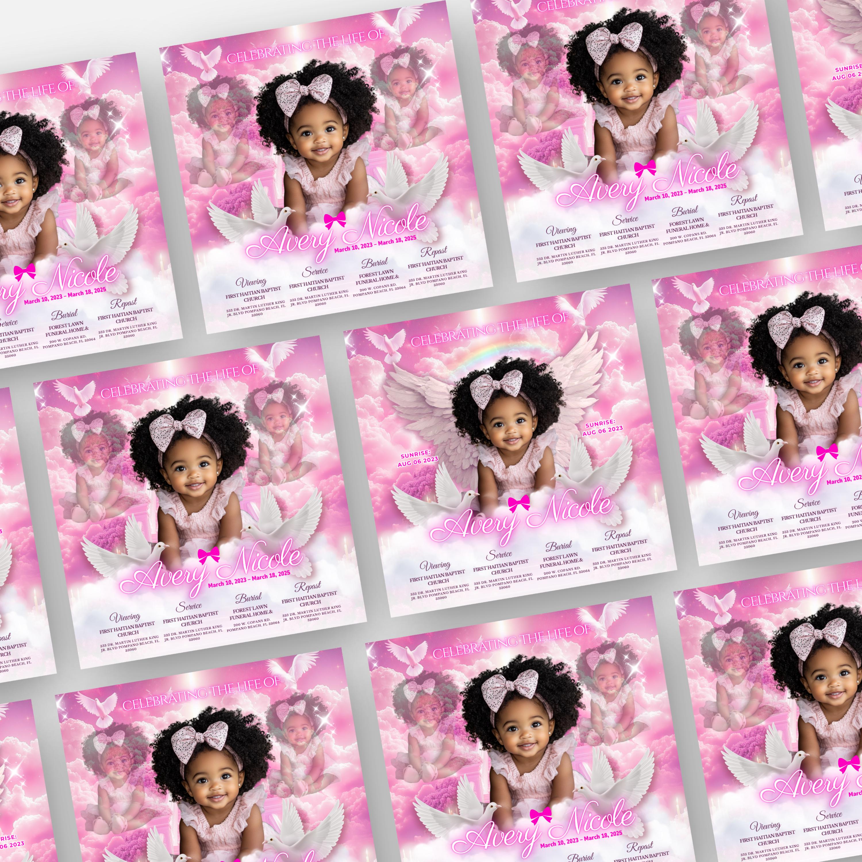 Baby Girl Funeral Flyer Baby Hot Pink Funeral Announcement Flyer Kids ...