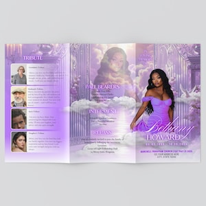 17x11 Purple Trifold Funeral Program Template | Trifold Funeral Program ...