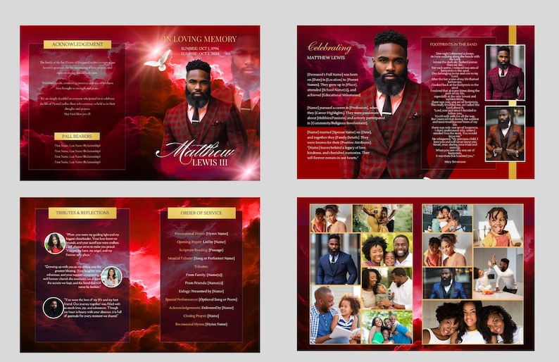 17x11 Red Sky Funeral Program Tabloid Template (8 Pages) | Bifold ...