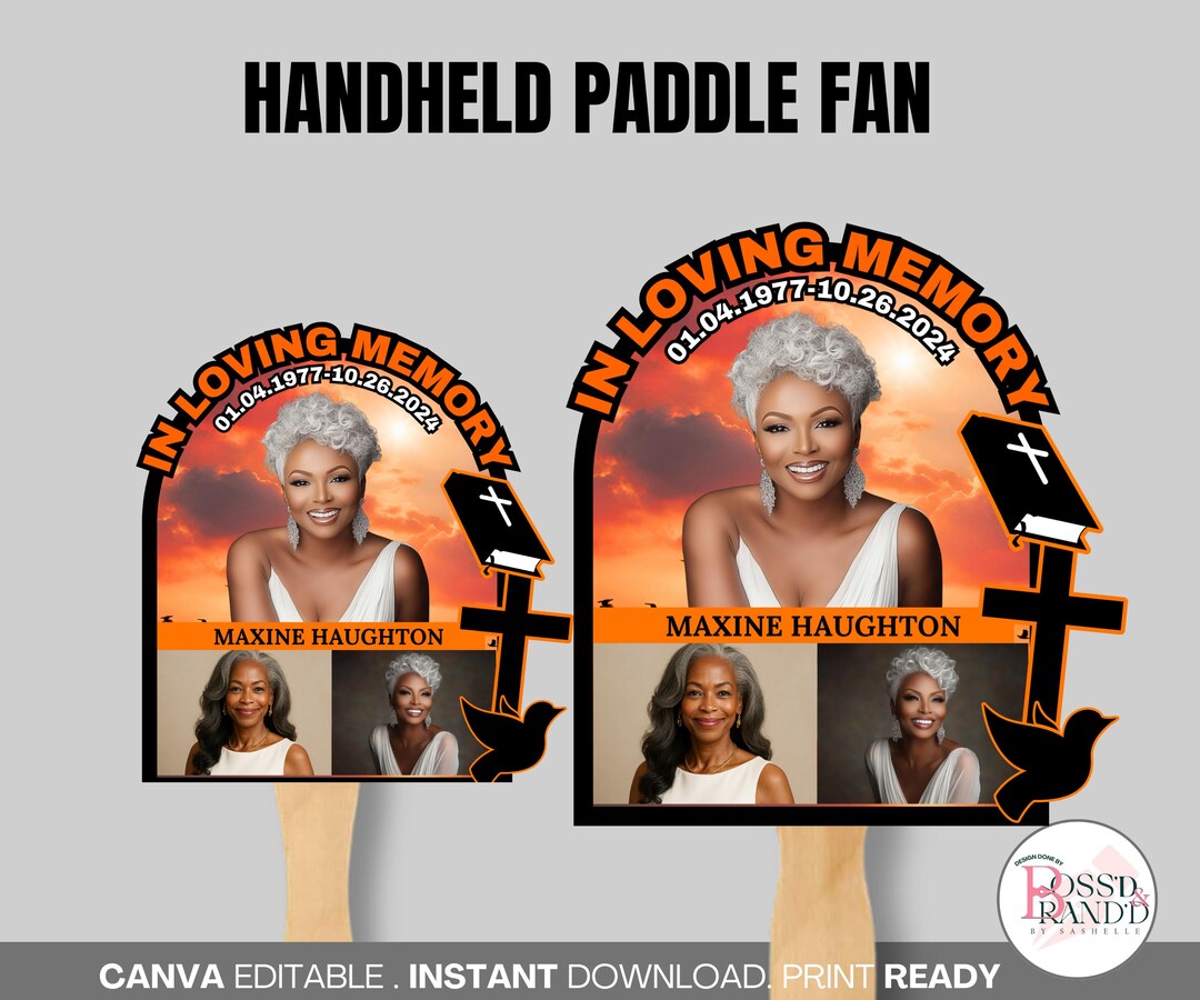 Orange Custom Funeral Fan Template| Funeral Fan Canva| Custom Funeral ...