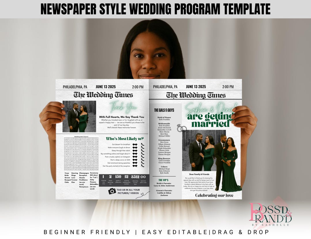 Newspaper Style Wedding Program Template, Editable Wedding Newspaper ...