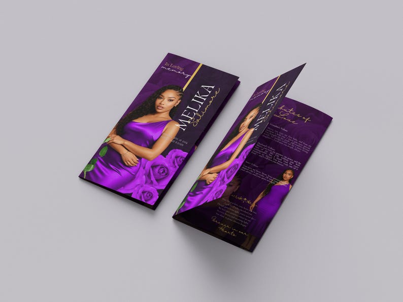 La Rosa- Purple Trifold Funeral Program| 17x11 Tri-fold Funeral Tabloid ...