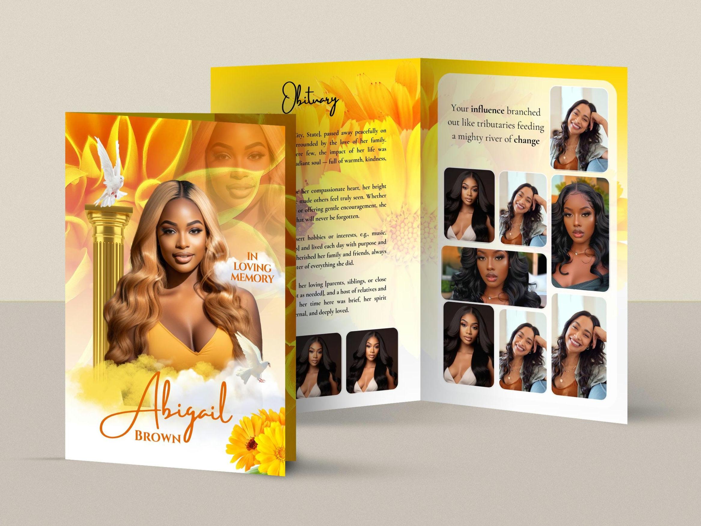 17x11 Yellow Funeral Program Template| Yellow Tabloid Bifold Program ...