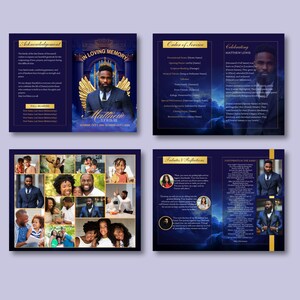 8.5x11 Luxury Dark Blue Funeral Program Template (8 Pages) | Bifold ...