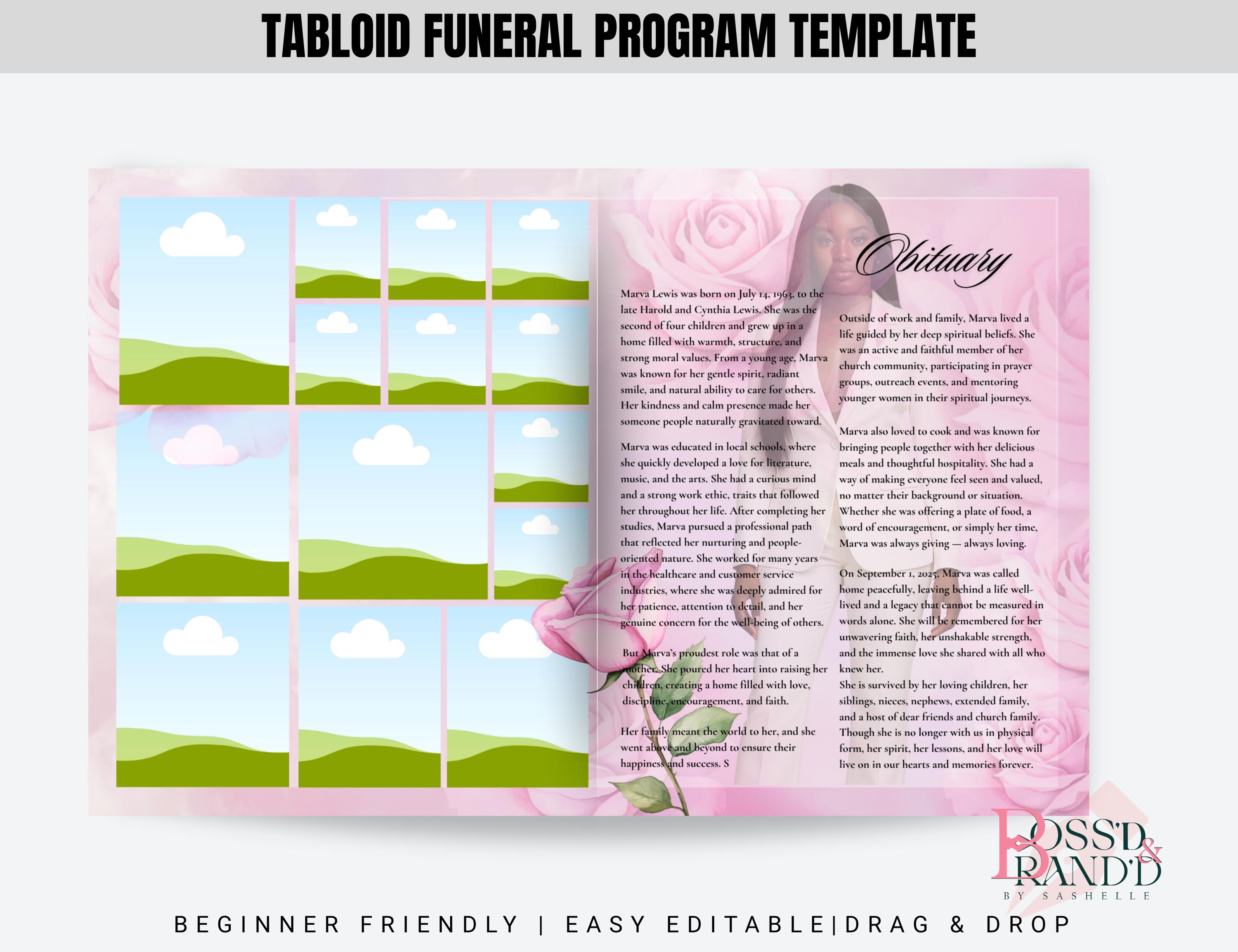 11x17 Pink Rose Watercolor Funeral Program Template (8 Pages) | Funeral ...