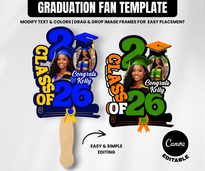 Graduation Fan Template Green and Orange 2026 Grad Fan Canva Graduation ...