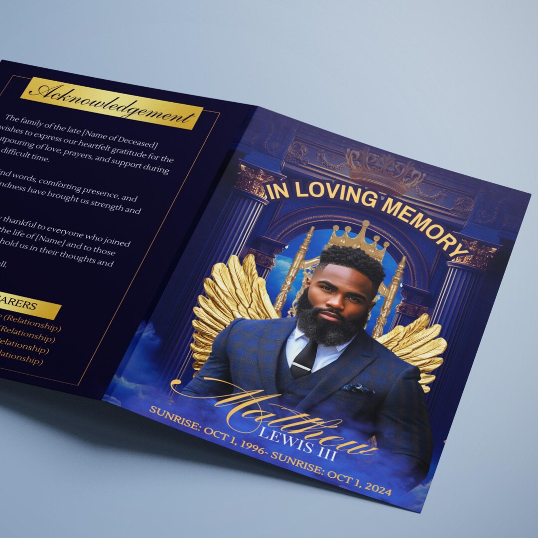 8.5x11 Luxury Dark Blue Funeral Program Template (8 Pages) | Bifold ...