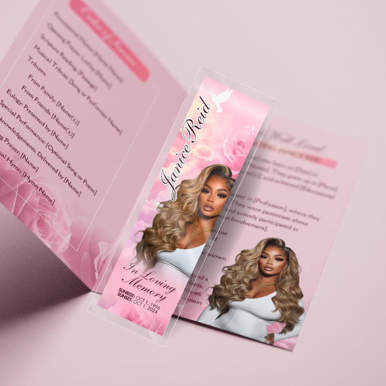 DIY 2x7 Memorial Bookmark Template| Double Sided Funeral Bookmark ...