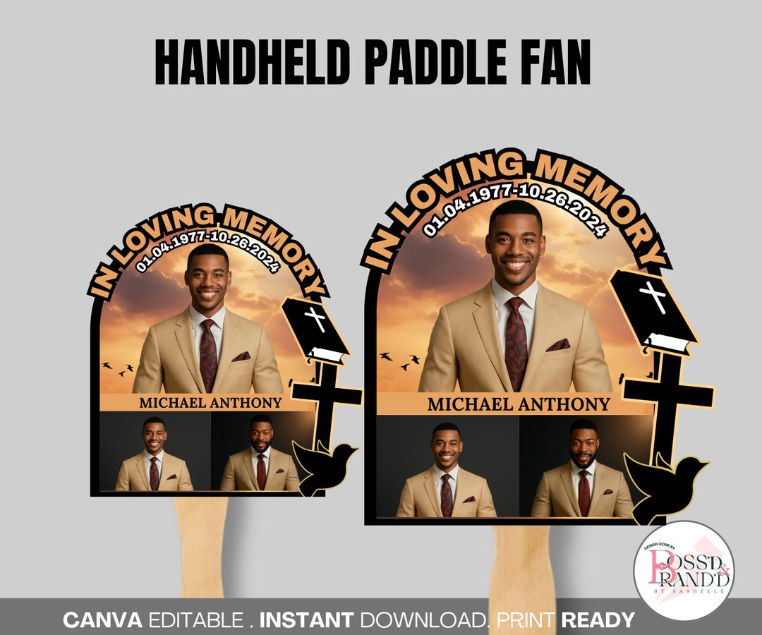 Beige Custom Funeral Fan Template| Funeral Fan Canva| Custom Funeral ...