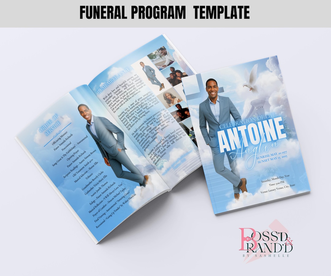 8.5x11 Blue Sky Funeral Program Template (4 Pages) | Bifold Size ...