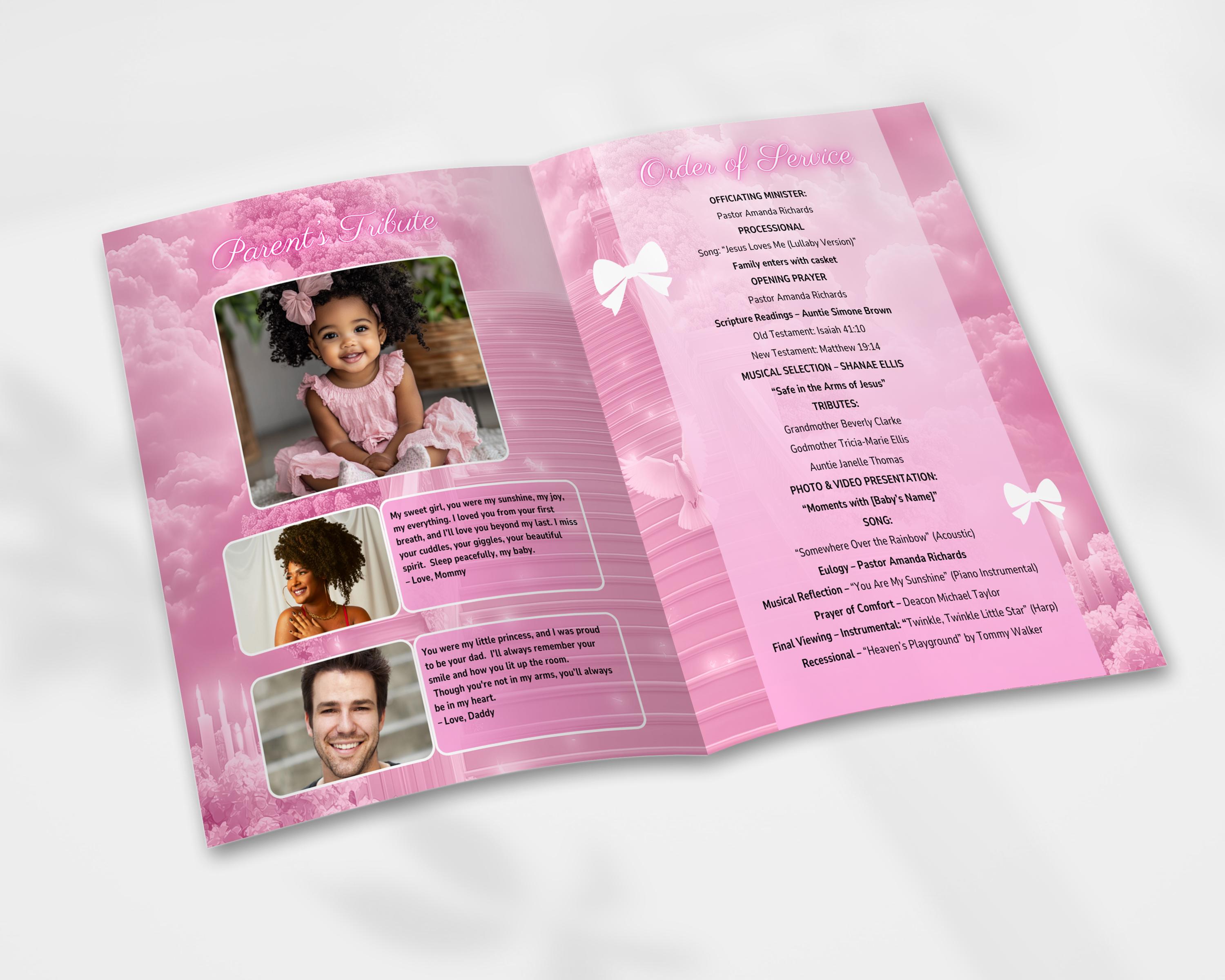 Light Pink Baby Girl Funeral Program Template | 8-page Baby Memorial ...