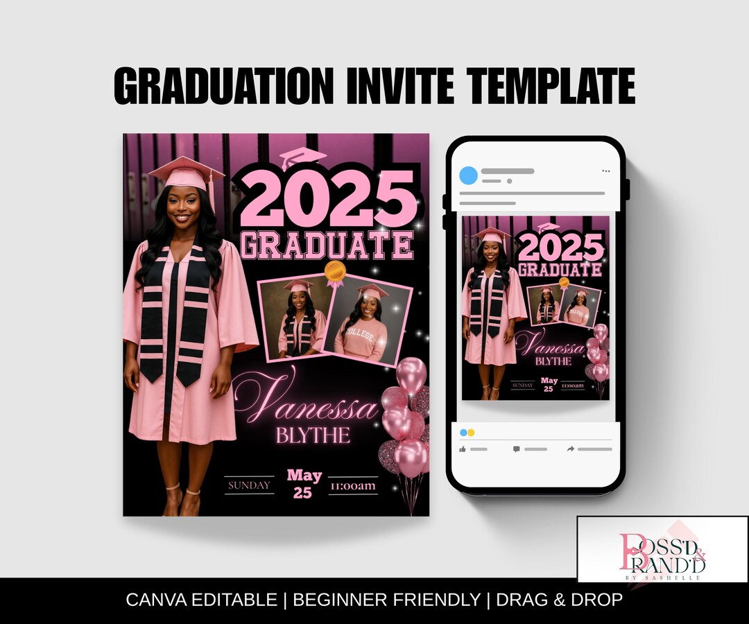 Pink Graduation Invitation Template | Graduation 2025 Flyer| Canva ...