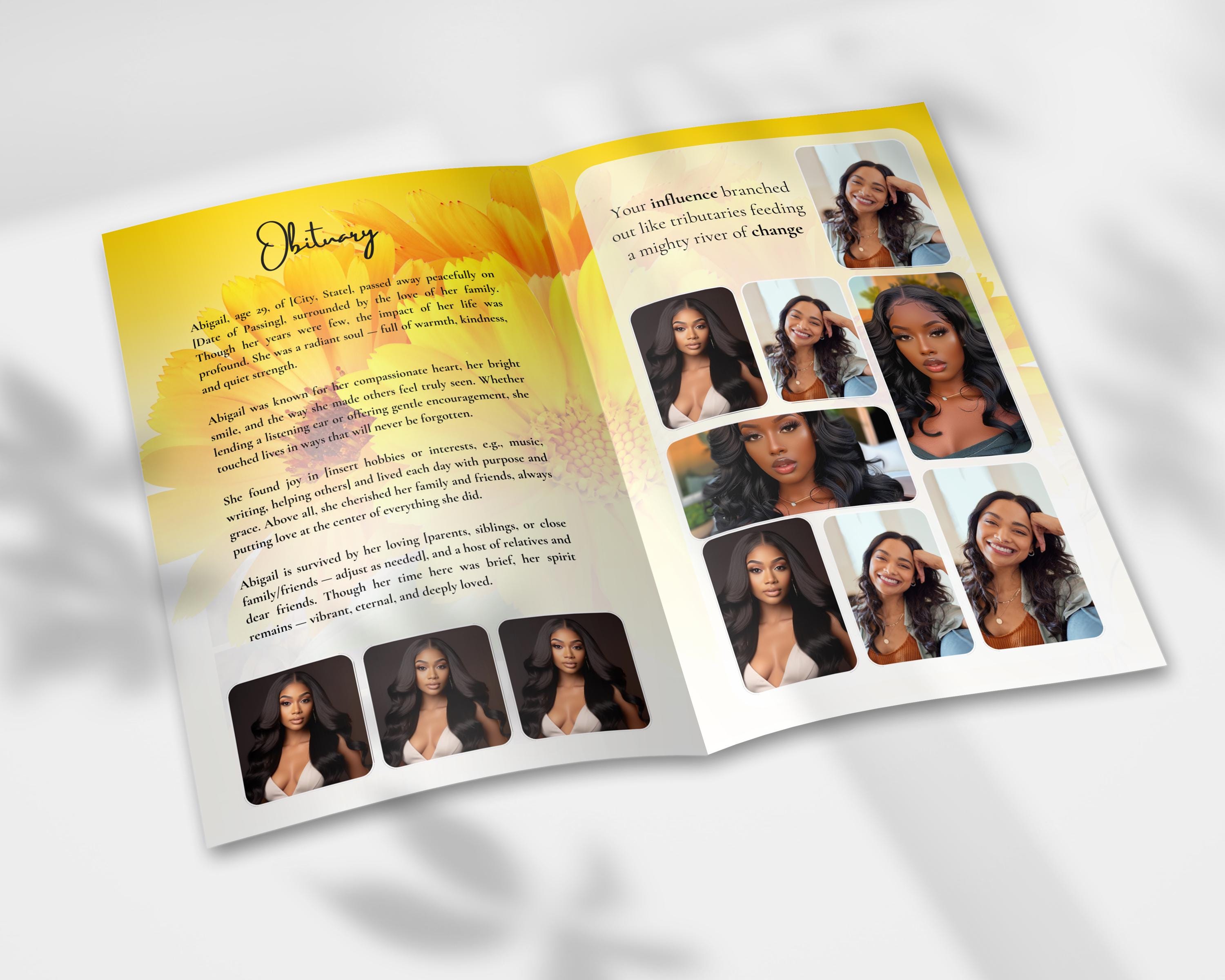 17x11 Yellow Funeral Program Template| Yellow Tabloid Bifold Program ...