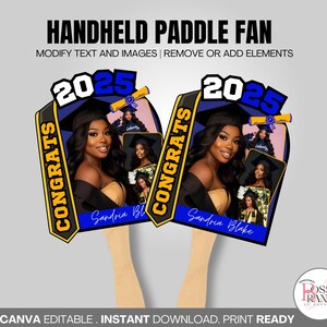2025 Graduation Fan Template Blue & Yellow | Graduation 2025 Fan| Canva ...