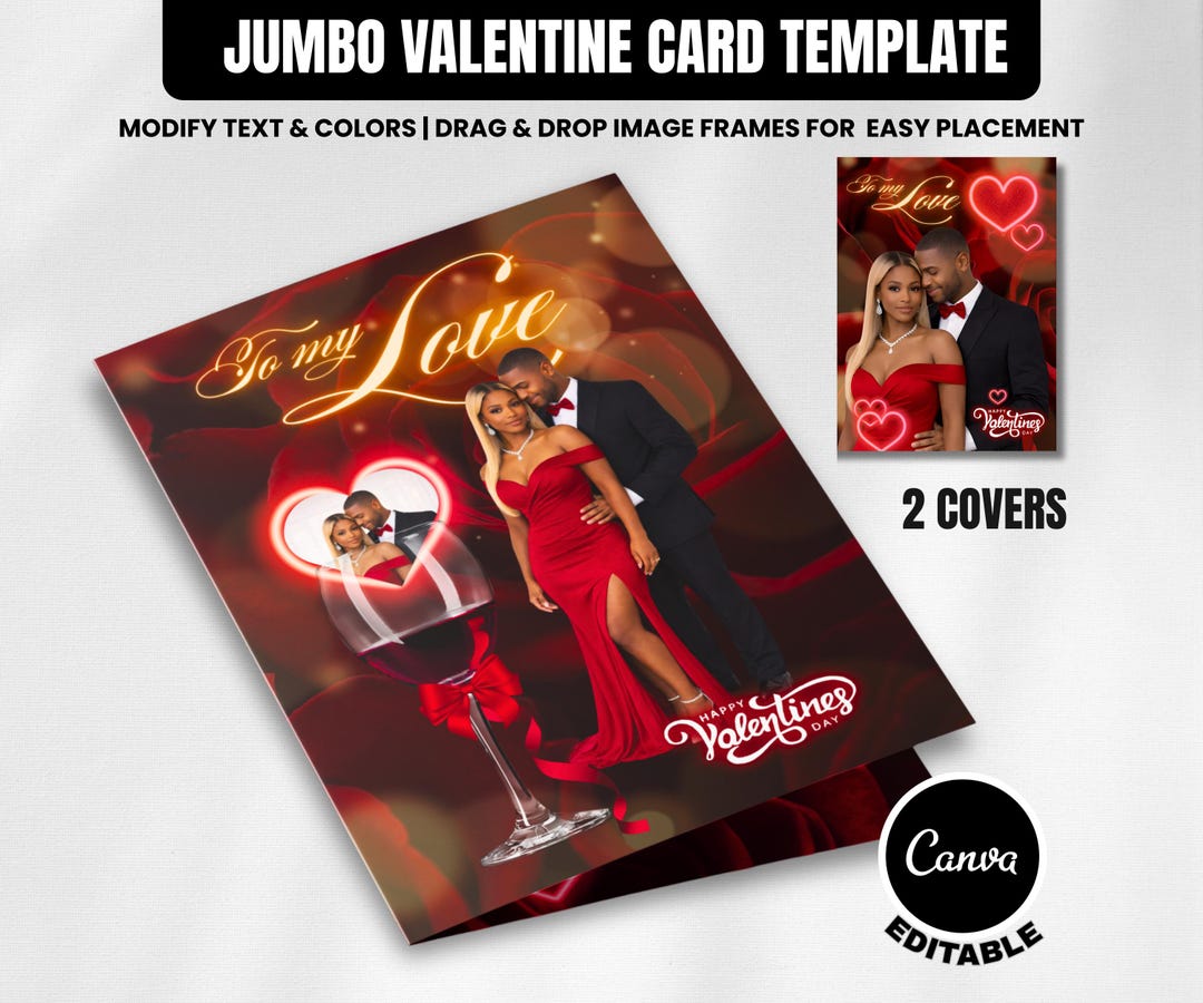 Valentine's Day Jumbo Gift Card Template Red Valentines Day Card Gift ...