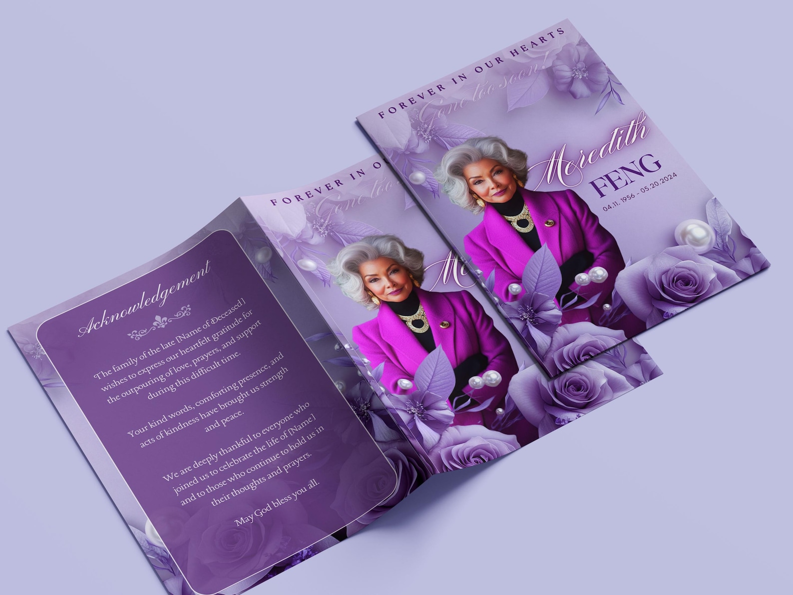 11x17 Purple Floral Funeral Program Template (8 Pages) | Bifold Funeral ...