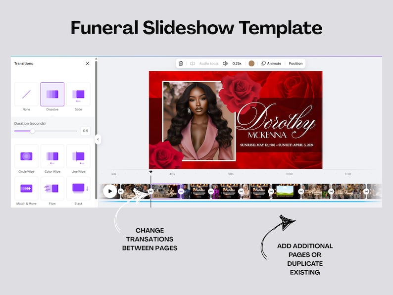 Editable Red Funeral Slideshow Template With Sound | Memorial Tribute ...