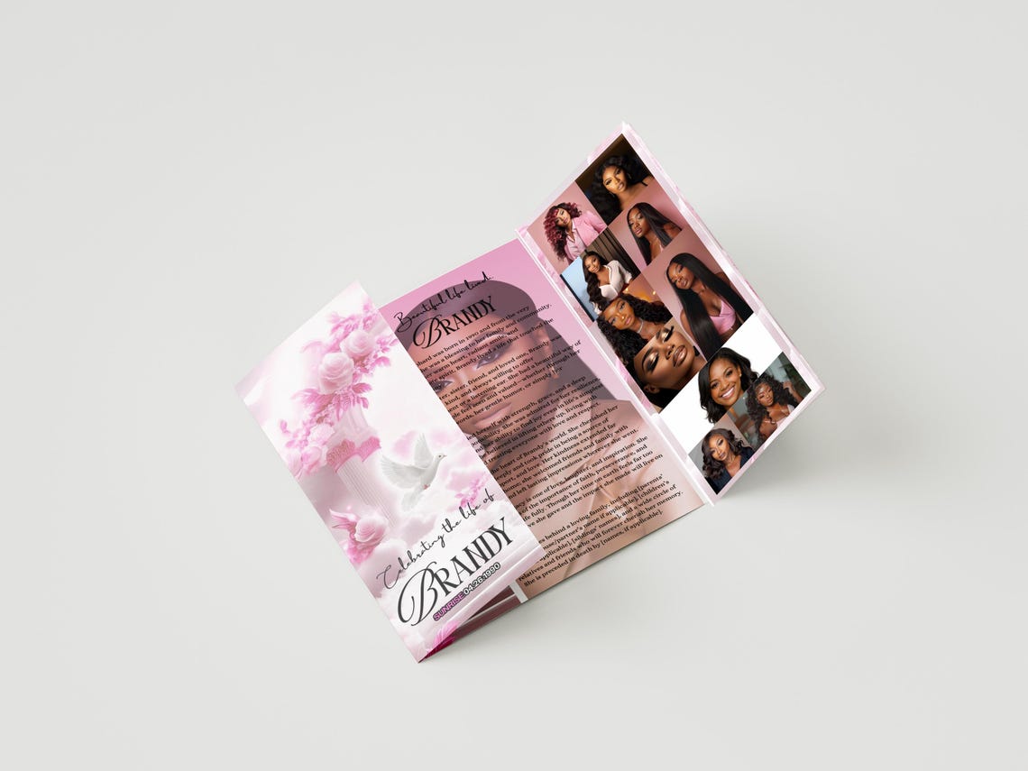 Pink Gatefold Funeral Program Template | 8.5 X 11 Obituary | Double ...