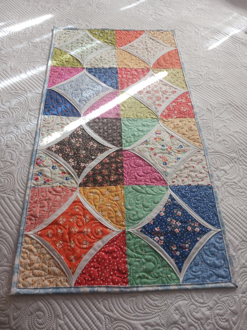 Cathedral Window Table Runner or Wall Hanging Art, Flowers for Mom, Gift for Her, Spring Table ...