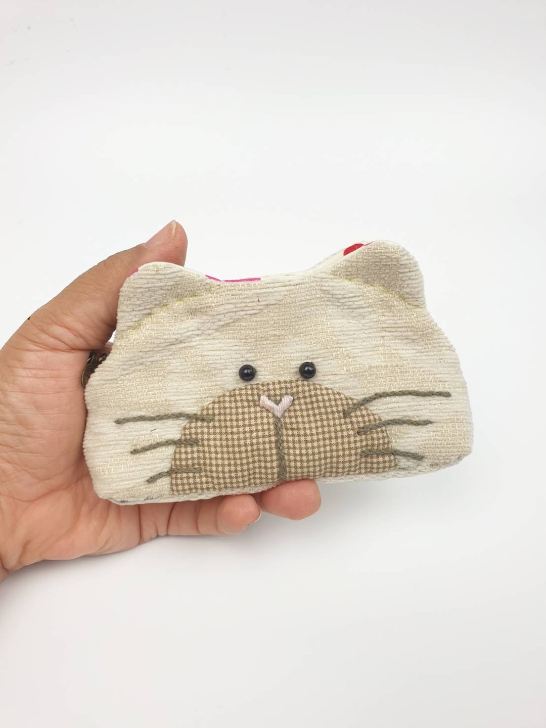 Cute Cat Coin Purse, Cat Coin Wallet Handmade Patchwork Quilted and ...