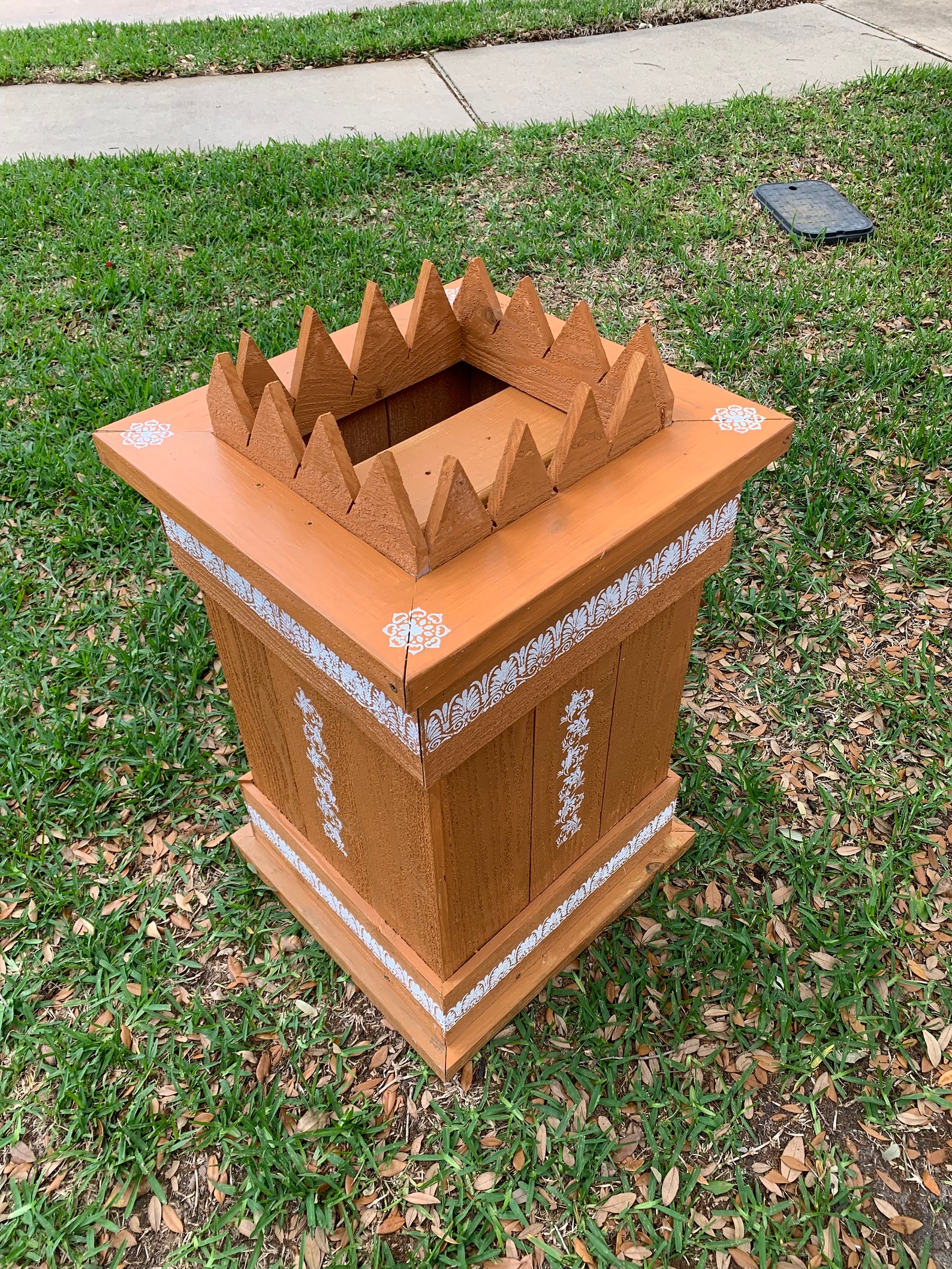 Free Shipping Handcrafted Wooden Tulsi Pot, Vrindavana Planter 20x21x34 ...