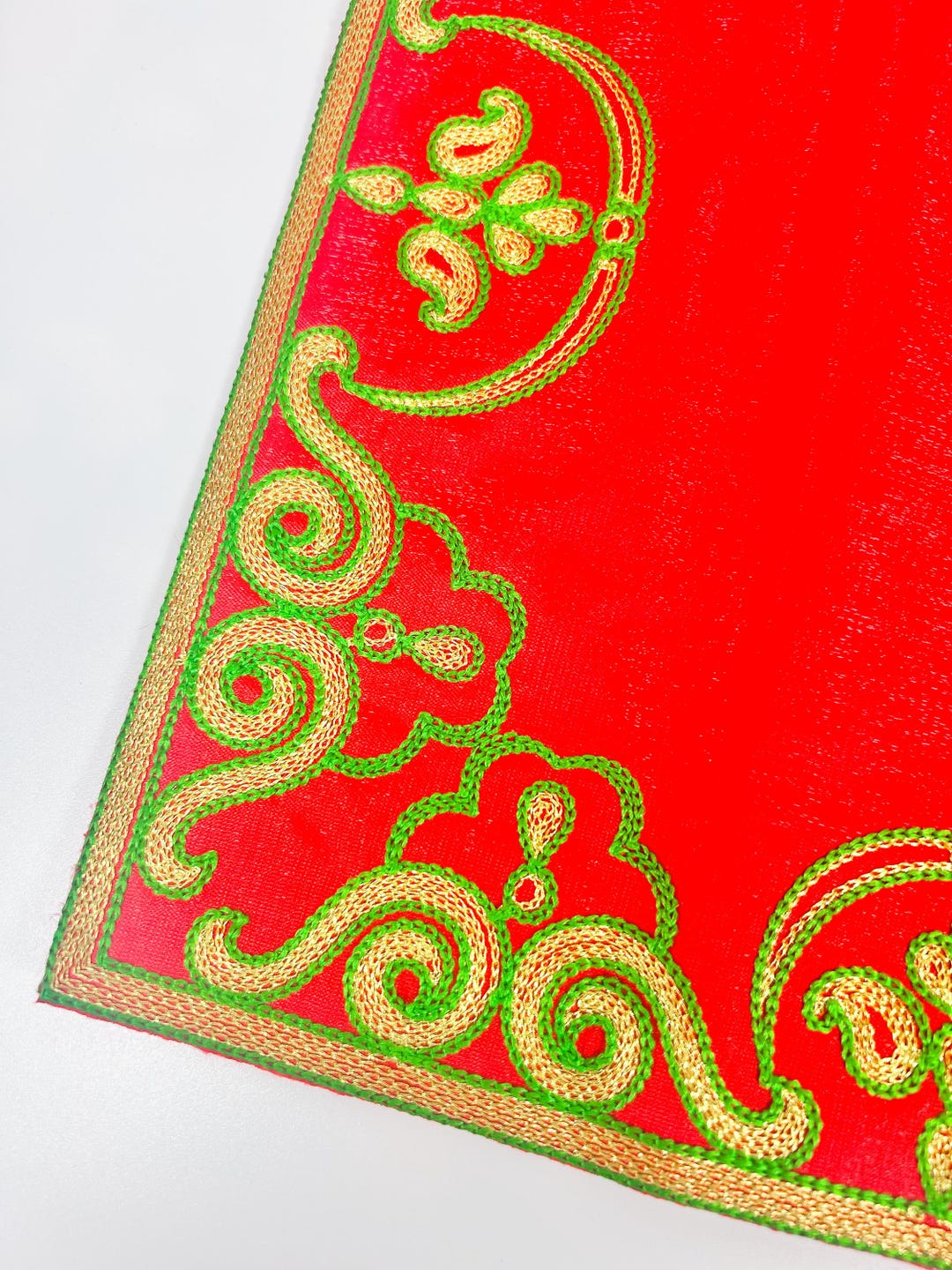 Red Velvet Pooja Aasan | Embroidered Prayer Mat, Home Temple Decor (12 ...