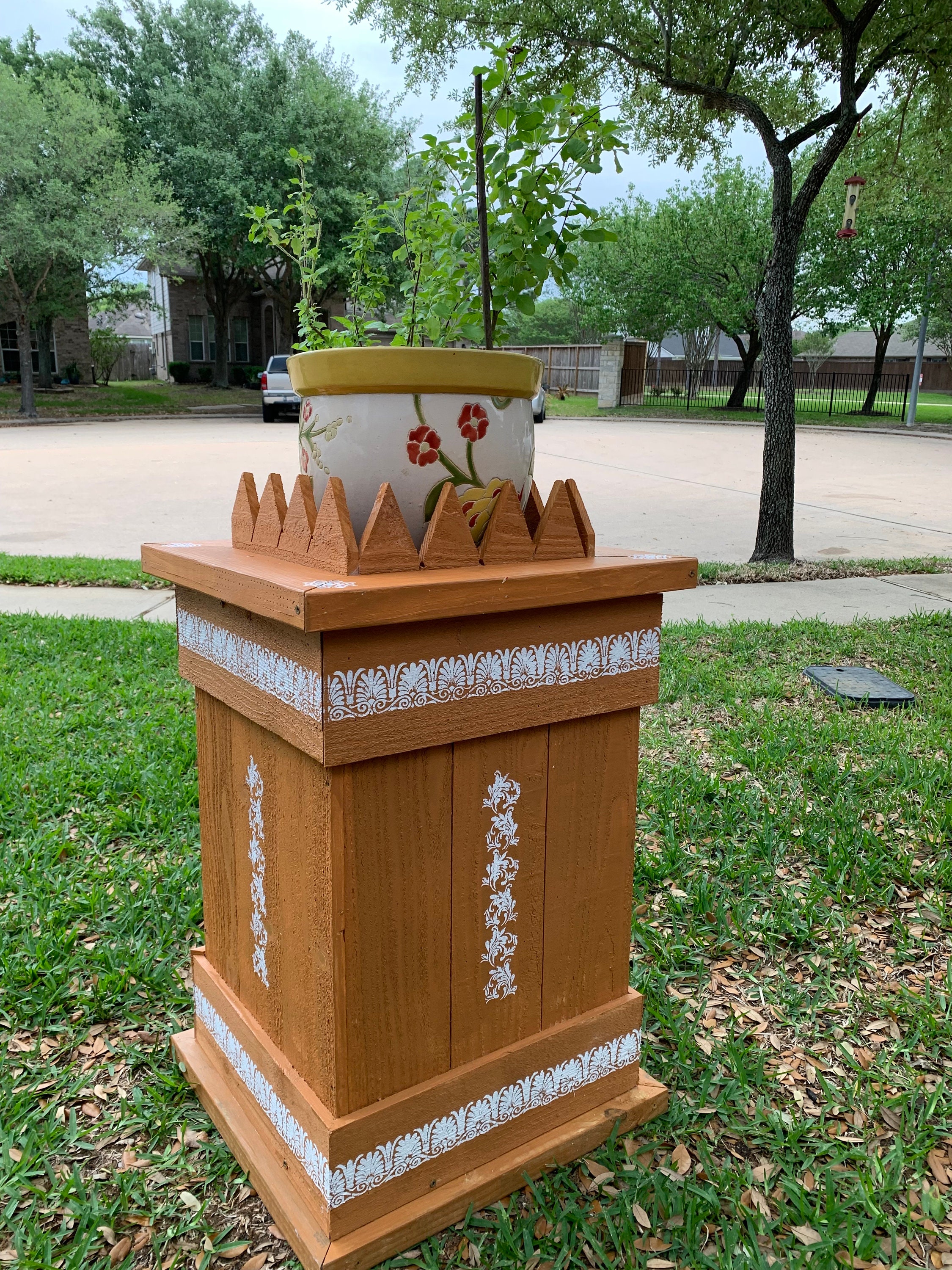 Free Shipping Handcrafted Wooden Tulsi Pot, Vrindavana Planter 20x21x34 ...