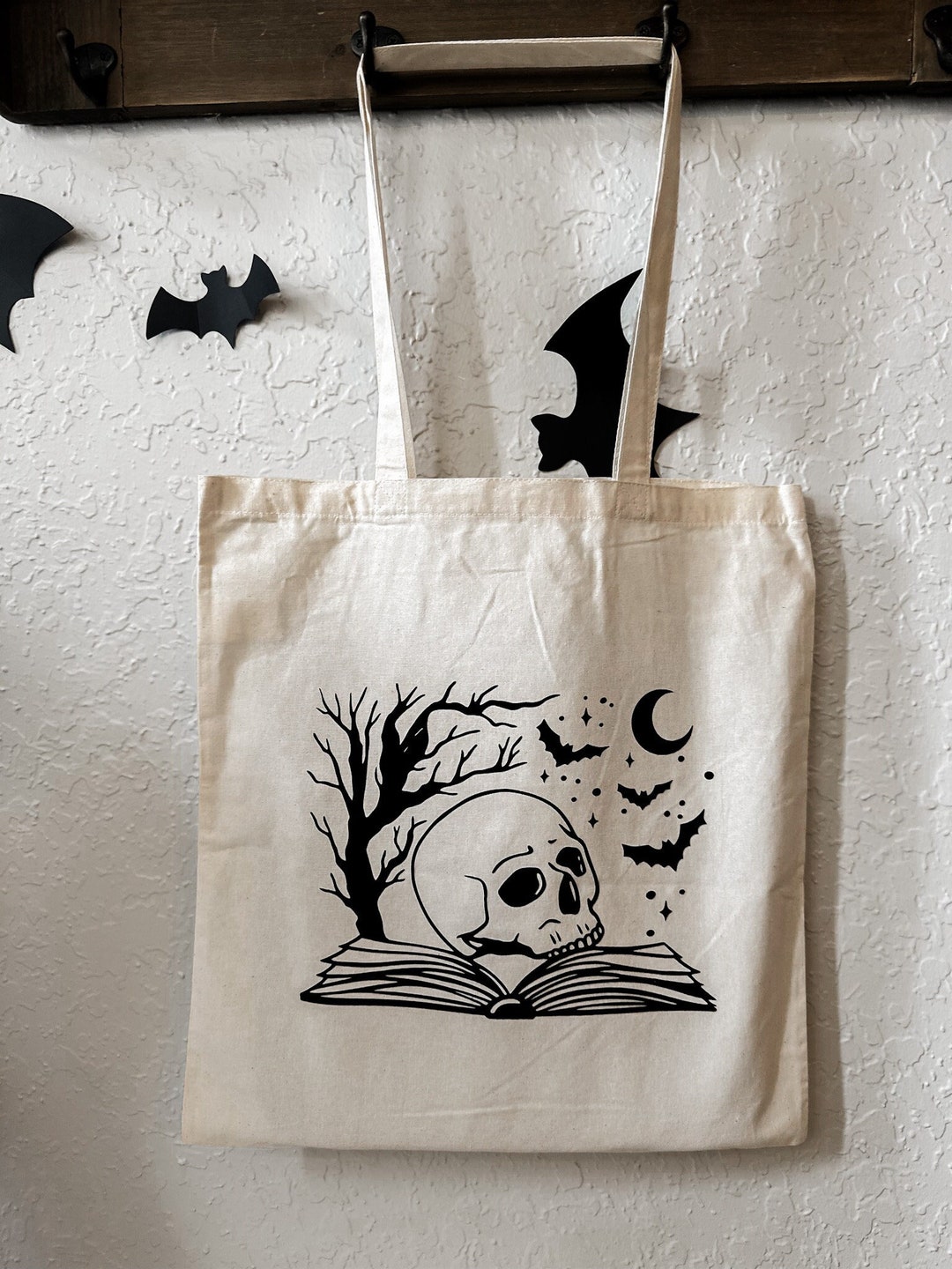 Midnight Ritual Canvas Tote Bag, Skull Canvas Bag, Cemetery Tote Bag ...