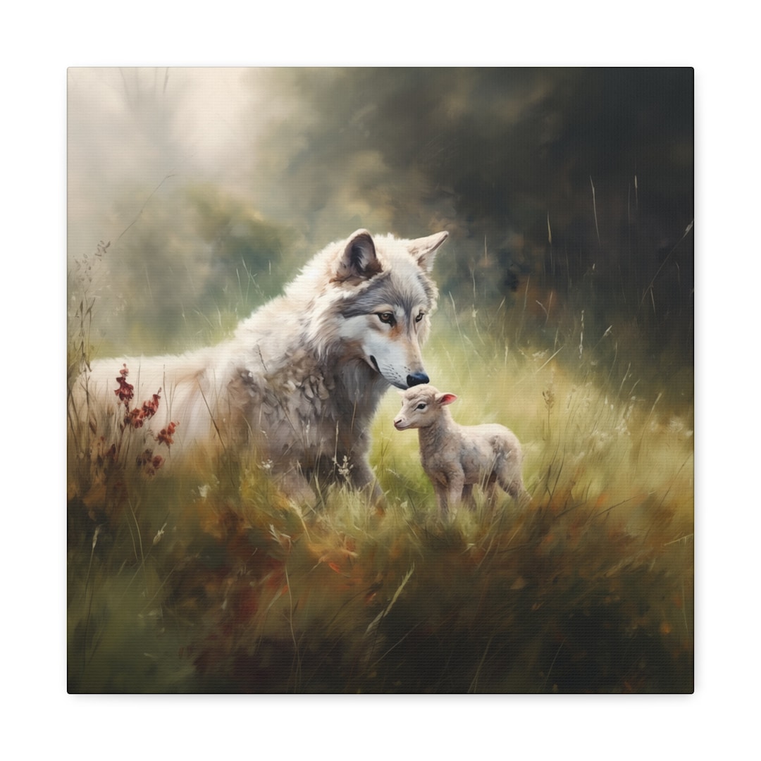 Wolf With Lamb Wall Art Based on Isaiah 11:6, Canvas Gallery Wrap ...