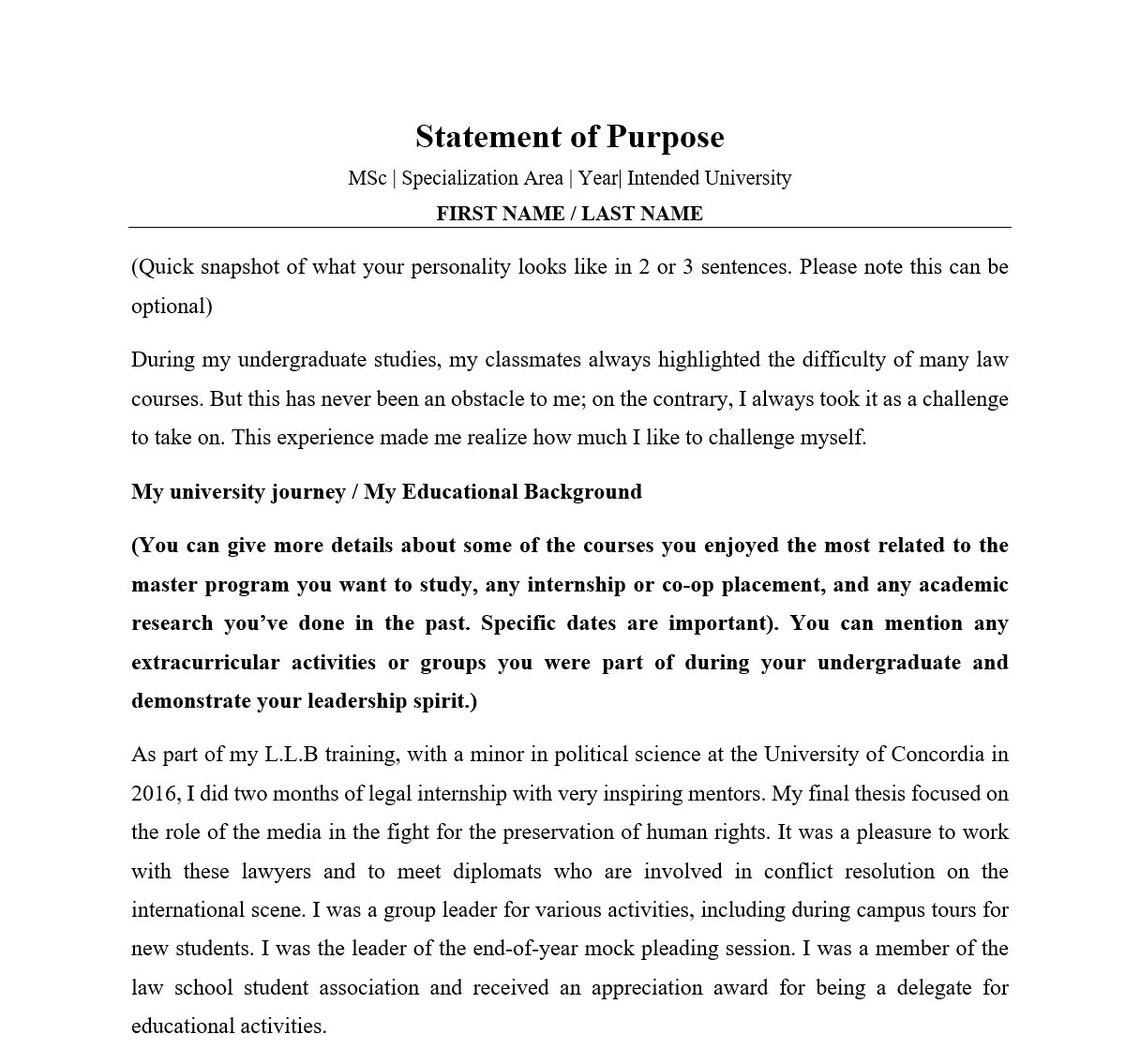 Statement of Purpose Motivation Letter Letter of Intent Sample for ...