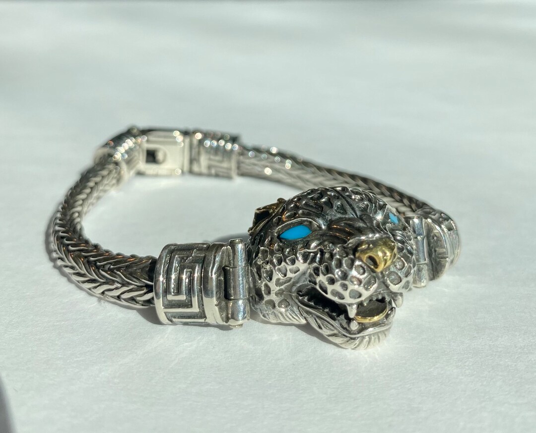 Pre-hispanic Jaguar Bracelet 925 Silver Aquamarine Eyes - Etsy