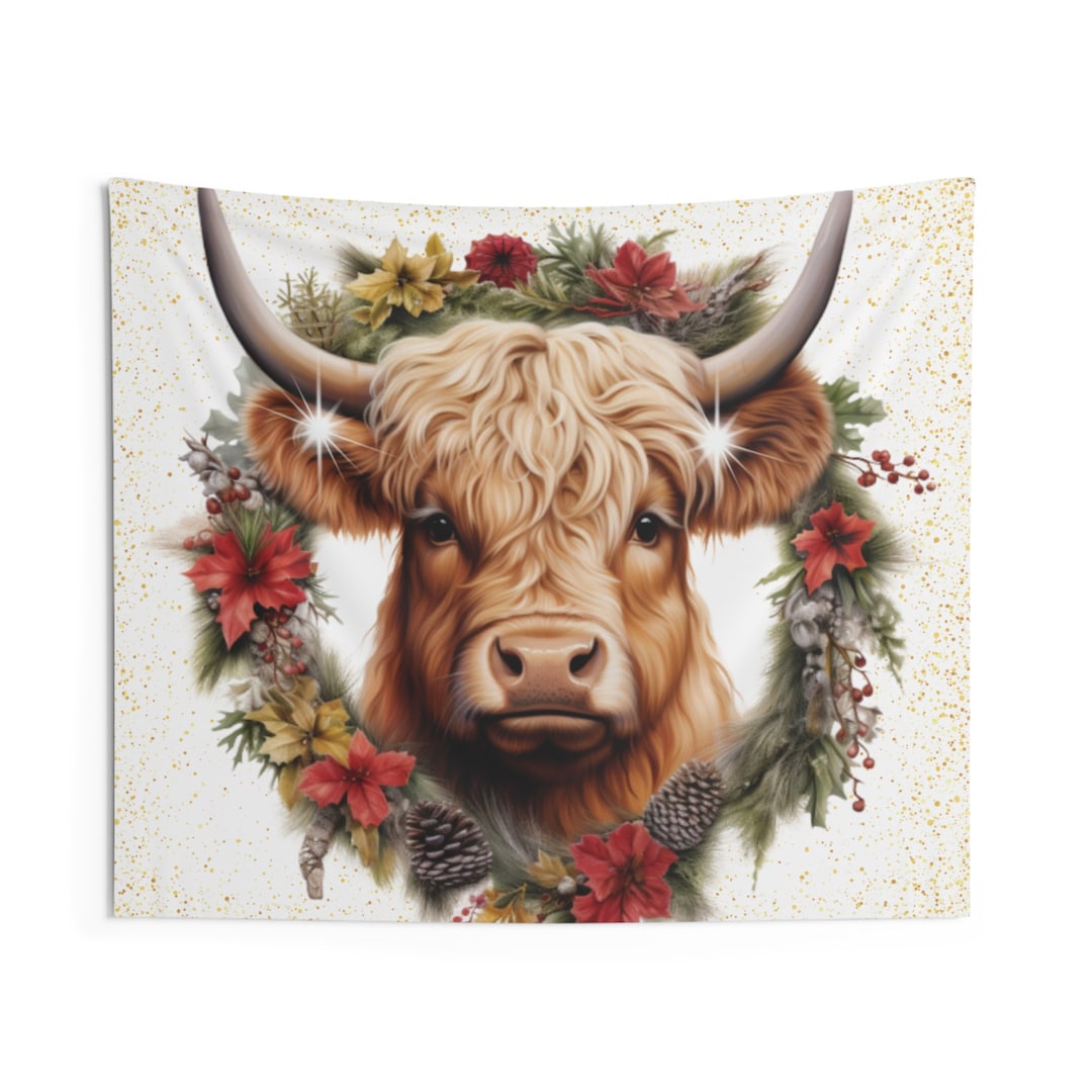 Cozy Christmas With a Highlander Cow Tapestry: Holiday Warmth - Etsy