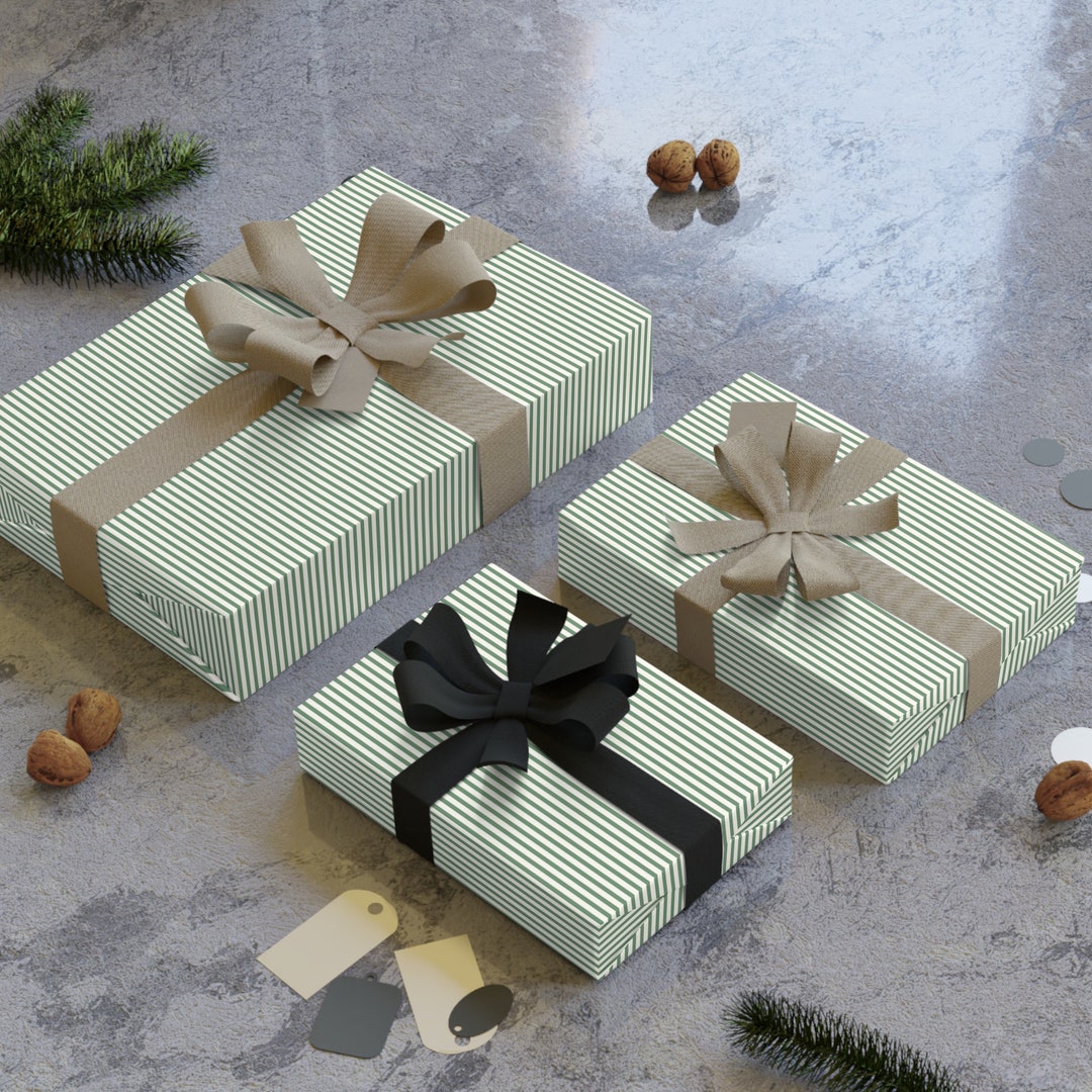Vintage Sage Green Pinstripe Christmas Wrapping Paper, Christmas ...