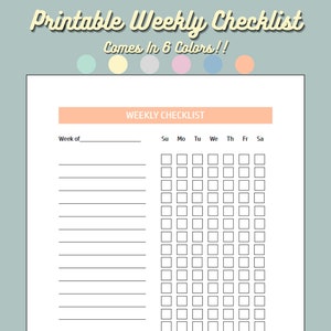 Printable Weekly Checklist | to Do List | Chores Template | Check List ...