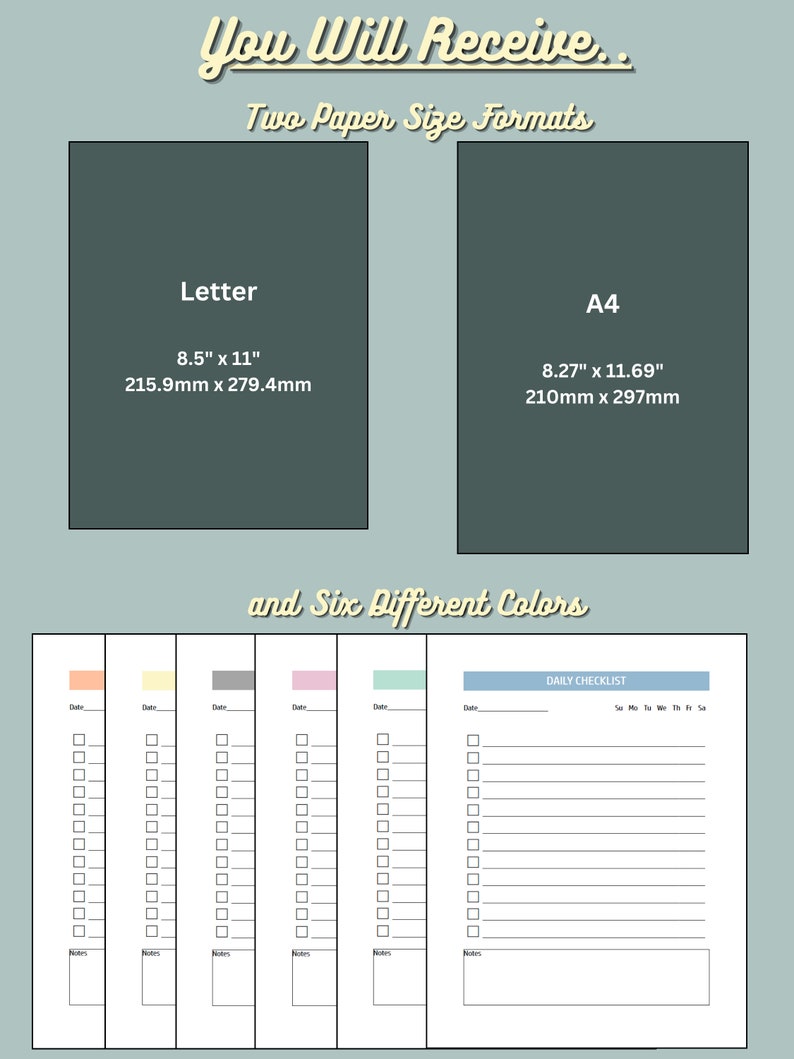 Printable Daily Checklist Chores Template Blue Gray Orange Pink Tan ...