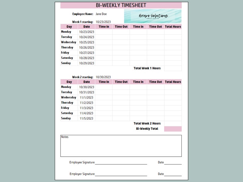 Biweekly Employee Timesheet | Editable Time Sheet Template | Personal ...