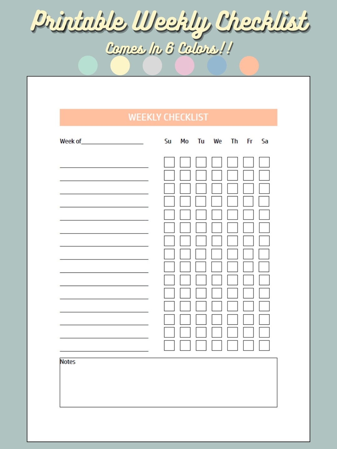 Printable Weekly Checklist | to Do List | Chores Template | Check List ...