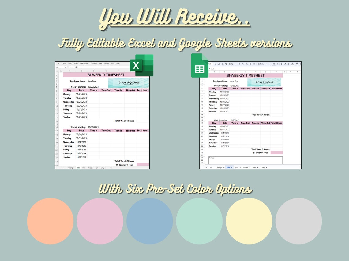 Biweekly Employee Timesheet | Editable Time Sheet Template | Personal ...