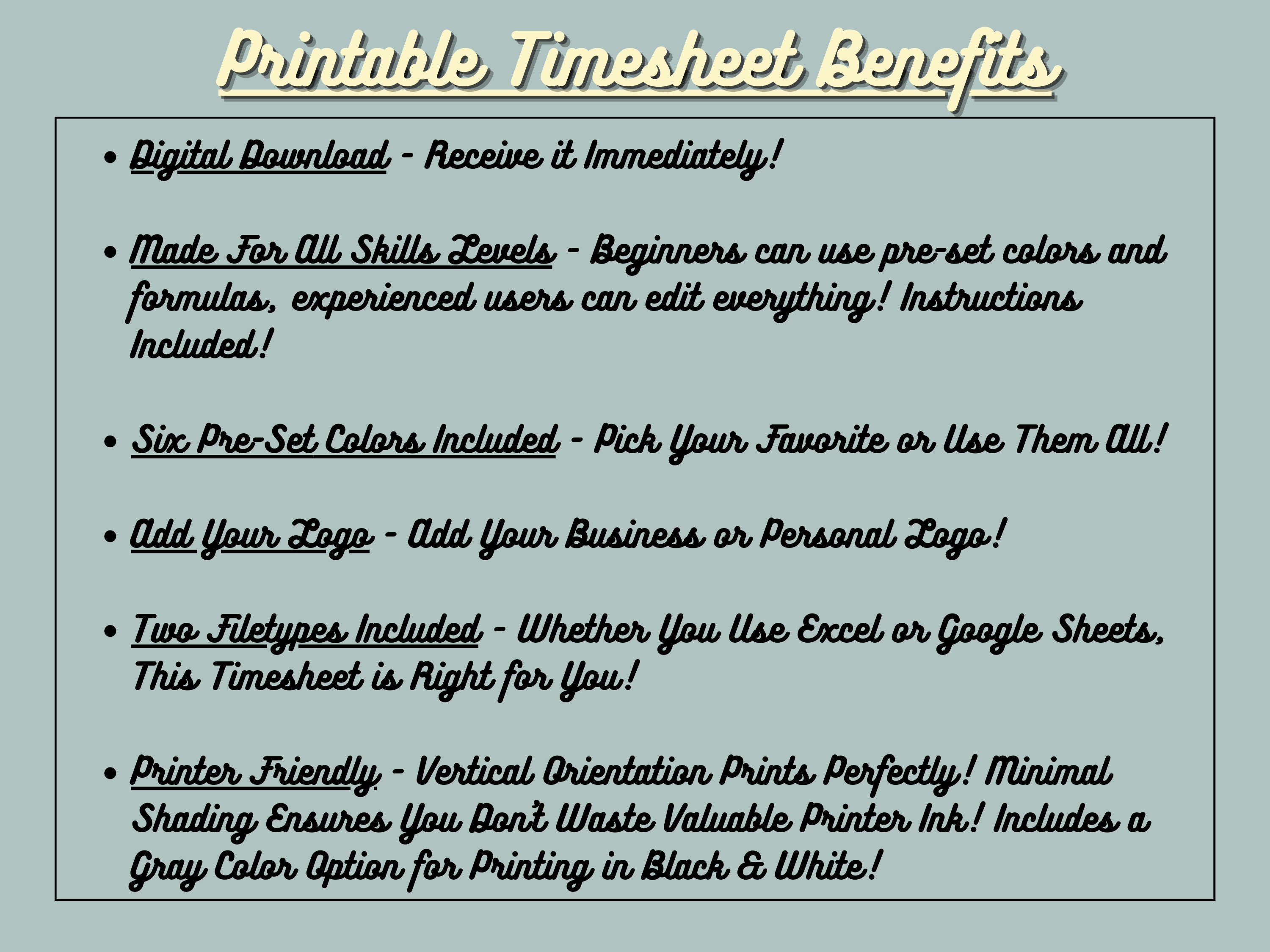 Weekly Employee Timesheet | Editable Time Sheet Template | Personal ...