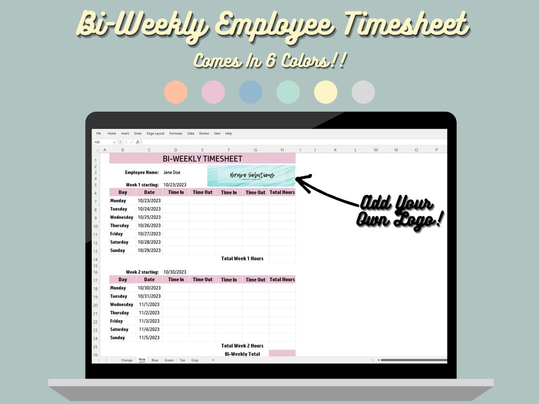 Biweekly Employee Timesheet | Editable Time Sheet Template | Personal ...