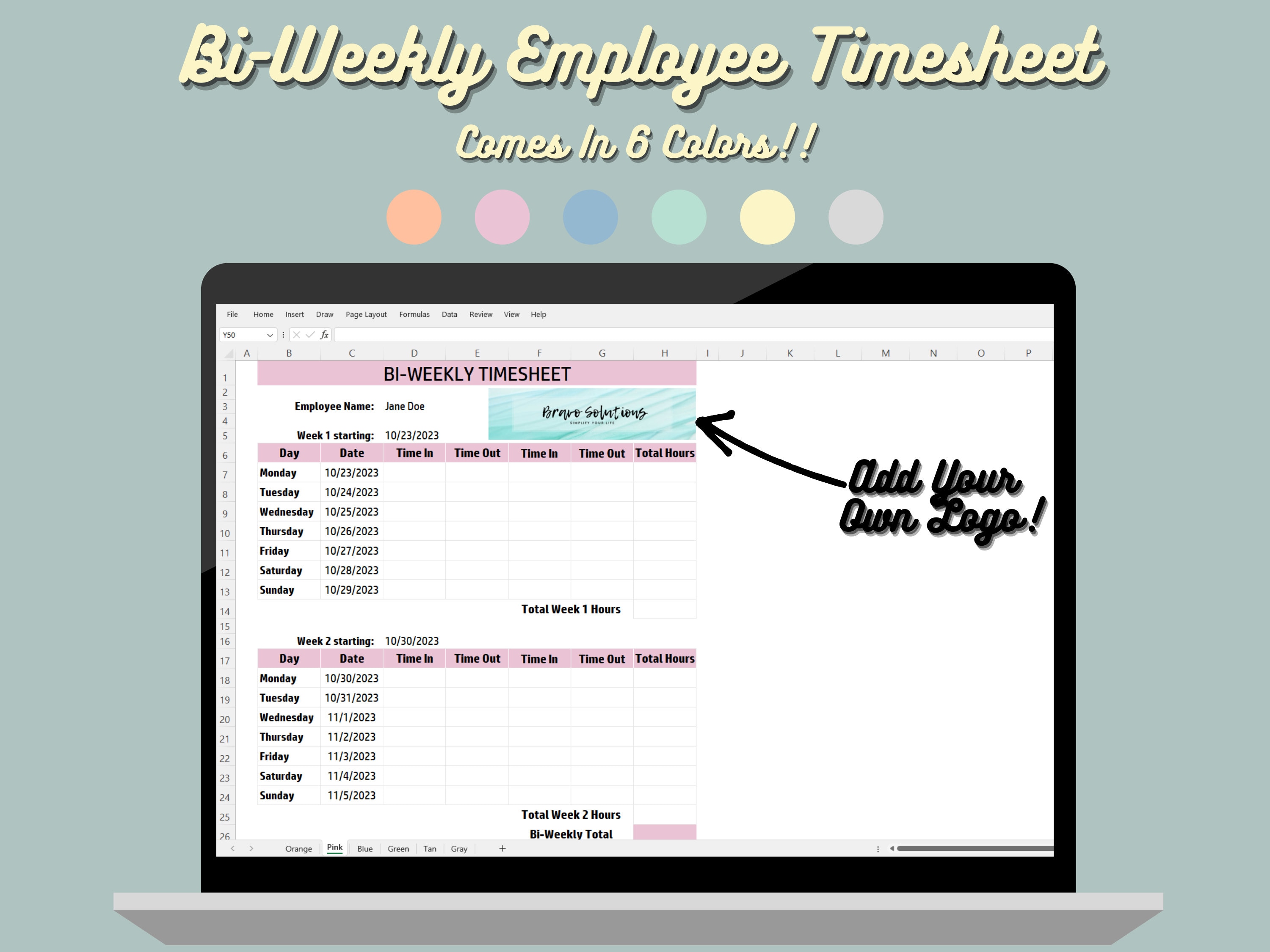 Biweekly Employee Timesheet | Editable Time Sheet Template | Personal ...