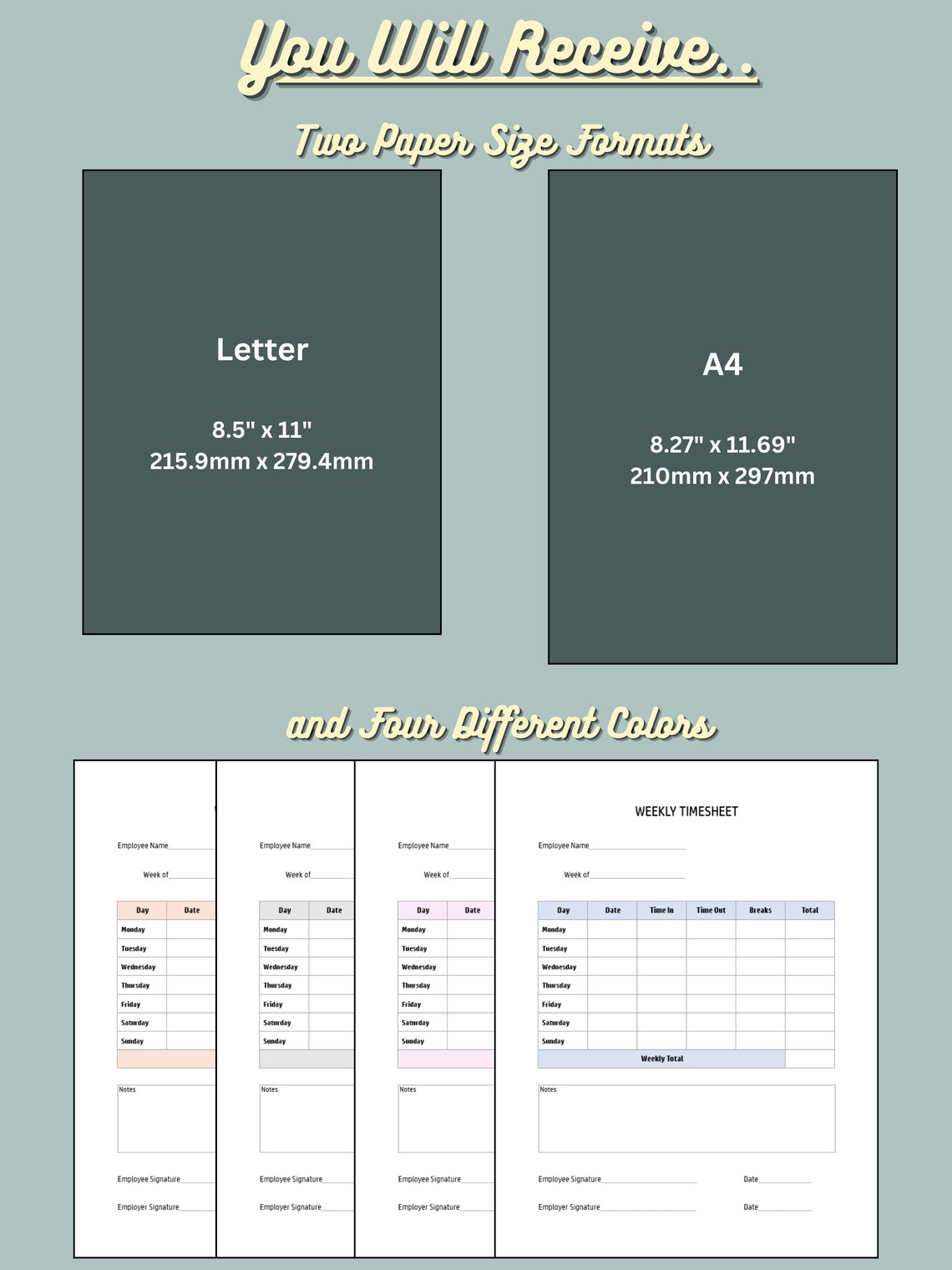 Printable Employee Time Sheet | Weekly Time Tracker Template | Blue ...