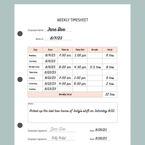 Printable Employee Time Sheet | Weekly Time Tracker Template | Blue ...