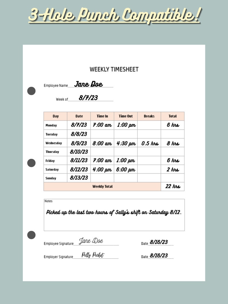 Printable Employee Time Sheet | Weekly Time Tracker Template | Blue ...