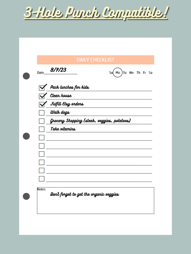 Printable Daily Checklist Chores Template Blue Gray Orange Pink Tan ...