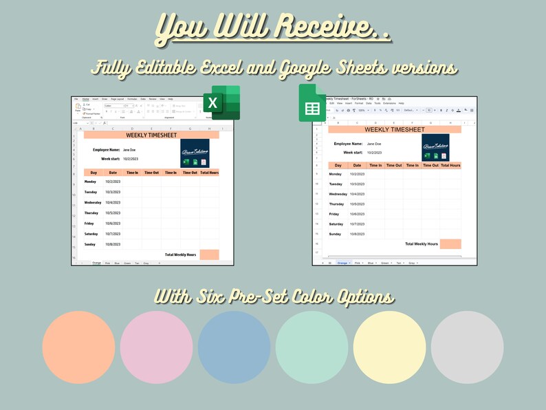 Weekly Employee Timesheet | Editable Time Sheet Template | Personal ...