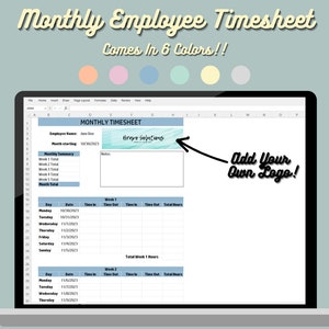 Monthly Employee Timesheet | Editable Time Sheet Template | Personal ...