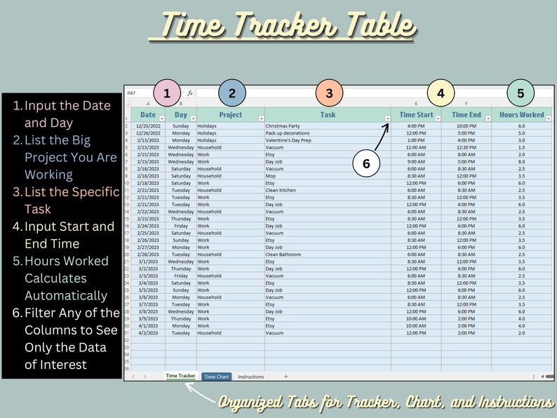 Time Tracker | Time Log | Time Chart | Time Sheet Project Template ...