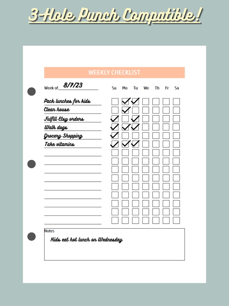 Printable Weekly Checklist | to Do List | Chores Template | Check List ...